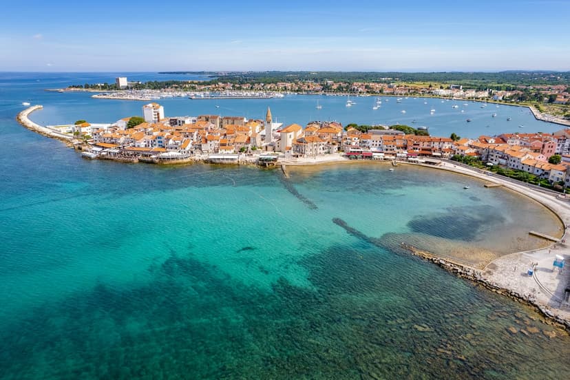 The charming coastal town of Umag , Croatia, with its historic old town ...